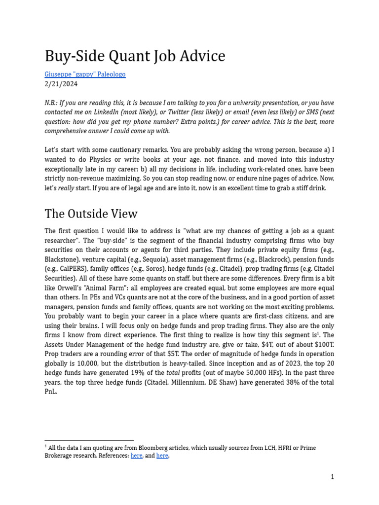 Buy-Side Quant Job Advice | PDF