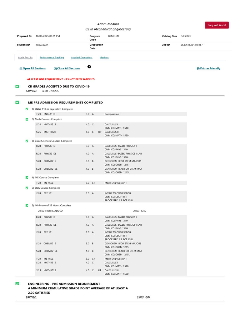 UNM Mechanical Engineering Degree Audit | PDF