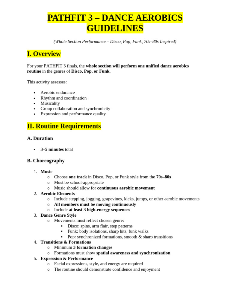 Pathfit 3 Dance Aerobics Rubrics | PDF | Funk | Music