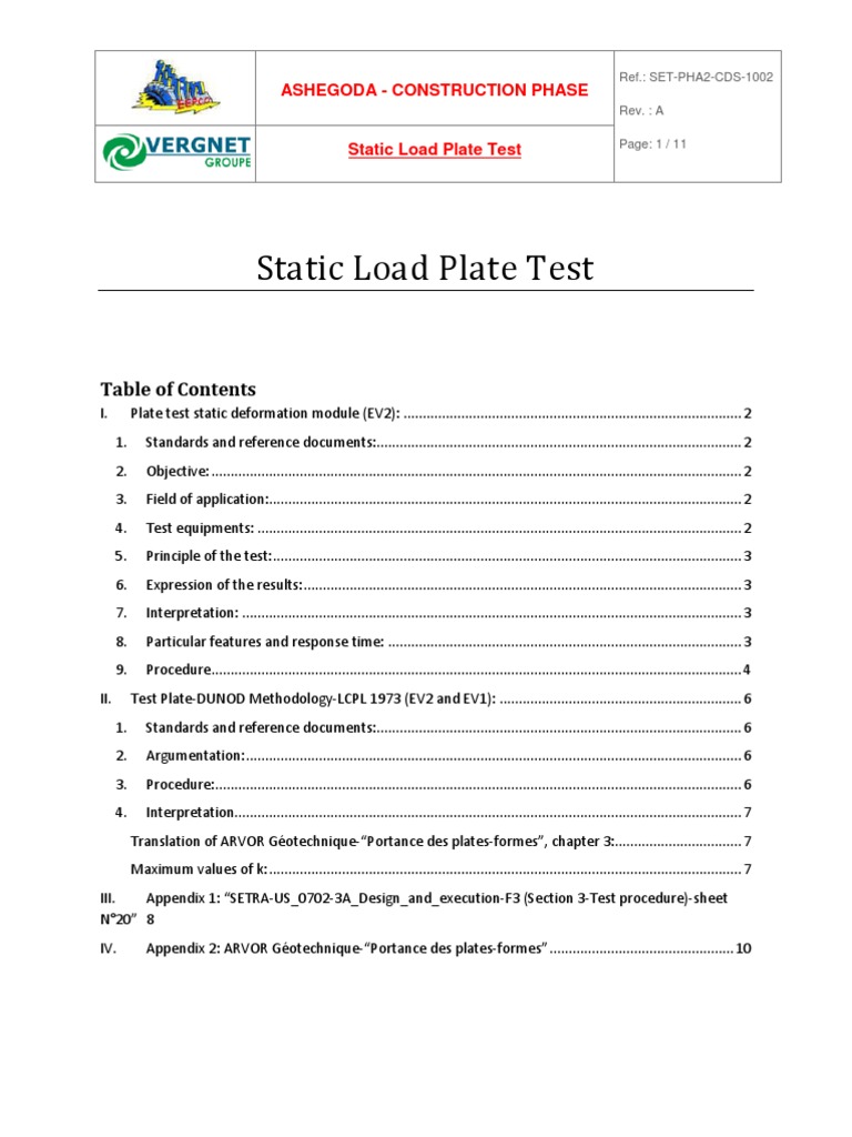 Static Load Plate Test Procedure | PDF | Mechanical Engineering | Civil ...