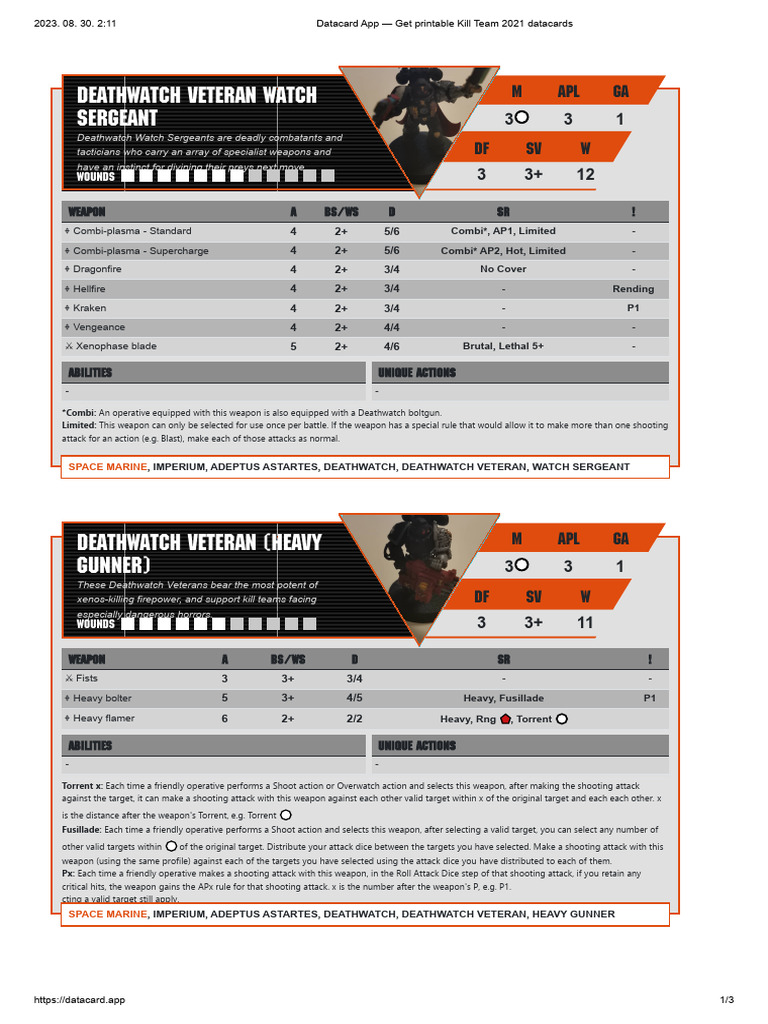Printable Kill Team 2021 Datacards | PDF