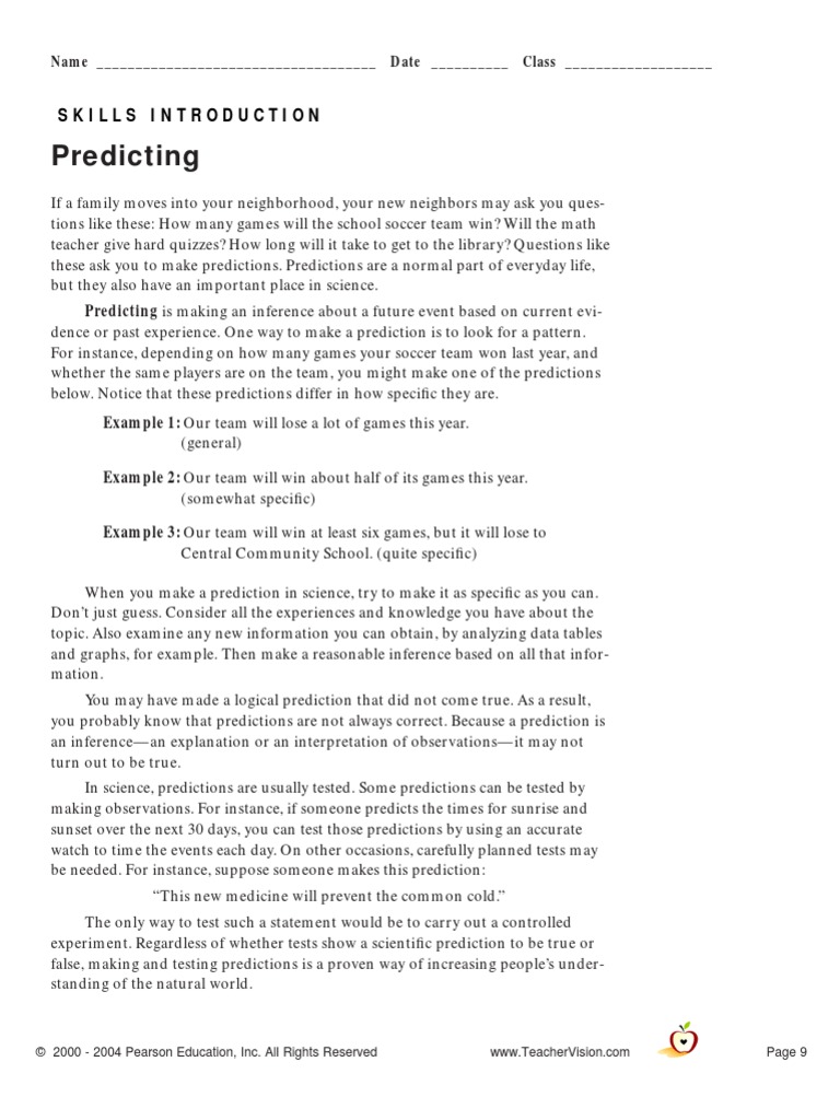 Predicting: Skills Introduction | PDF | Inference | Prediction