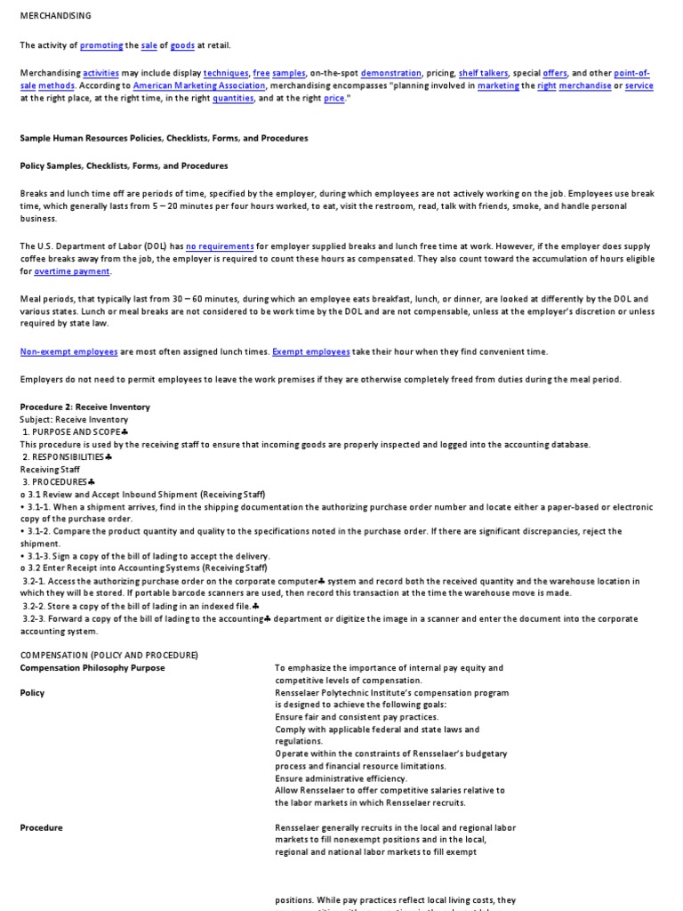 Sample Human Resources Policies, Checklists, Forms, and Procedures ...