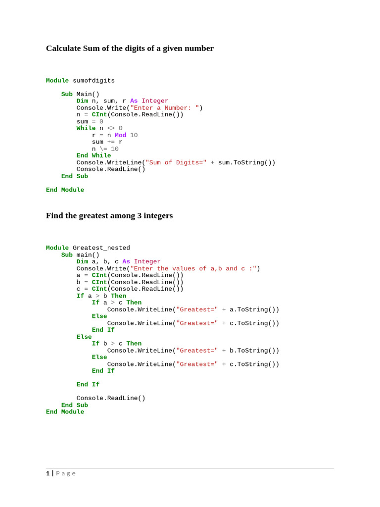 Essential VB.NET Programs for Beginners | PDF | Summation | Computer ...