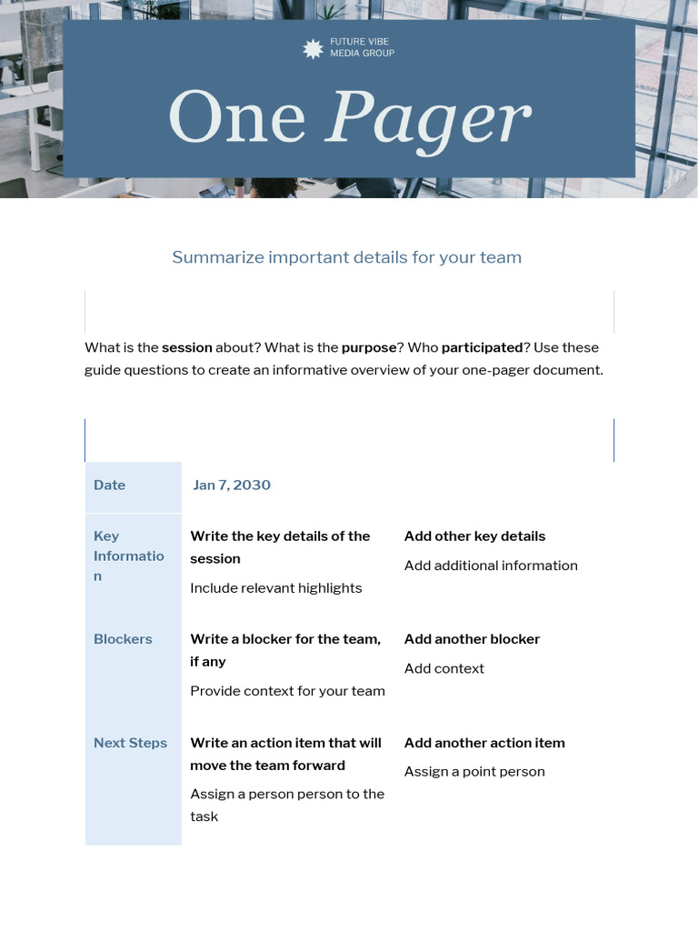 One Pager Doc in Dark Blue Light Blue Casual Corporate Style | PDF