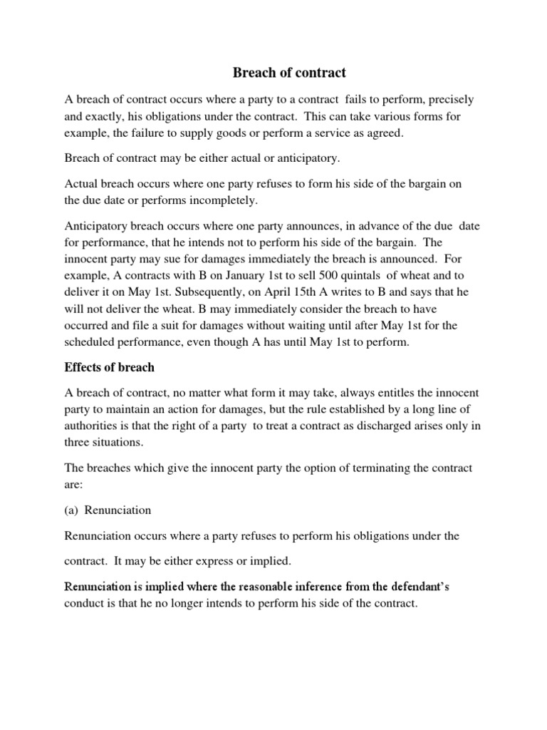 Breach of Contract | Damages | Breach Of Contract