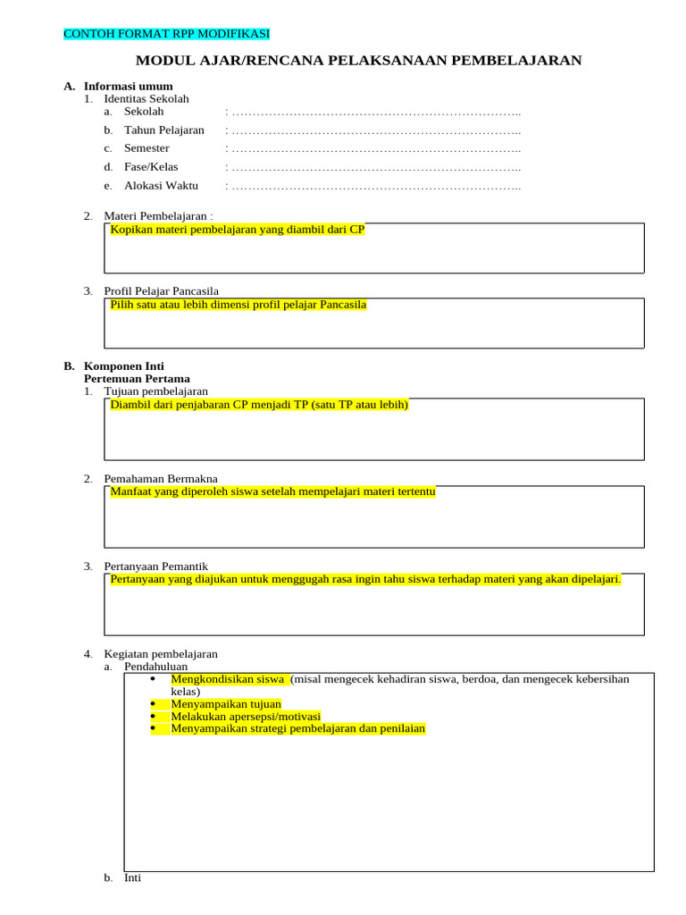 04. Contoh Format RPP Modifikasi | PDF