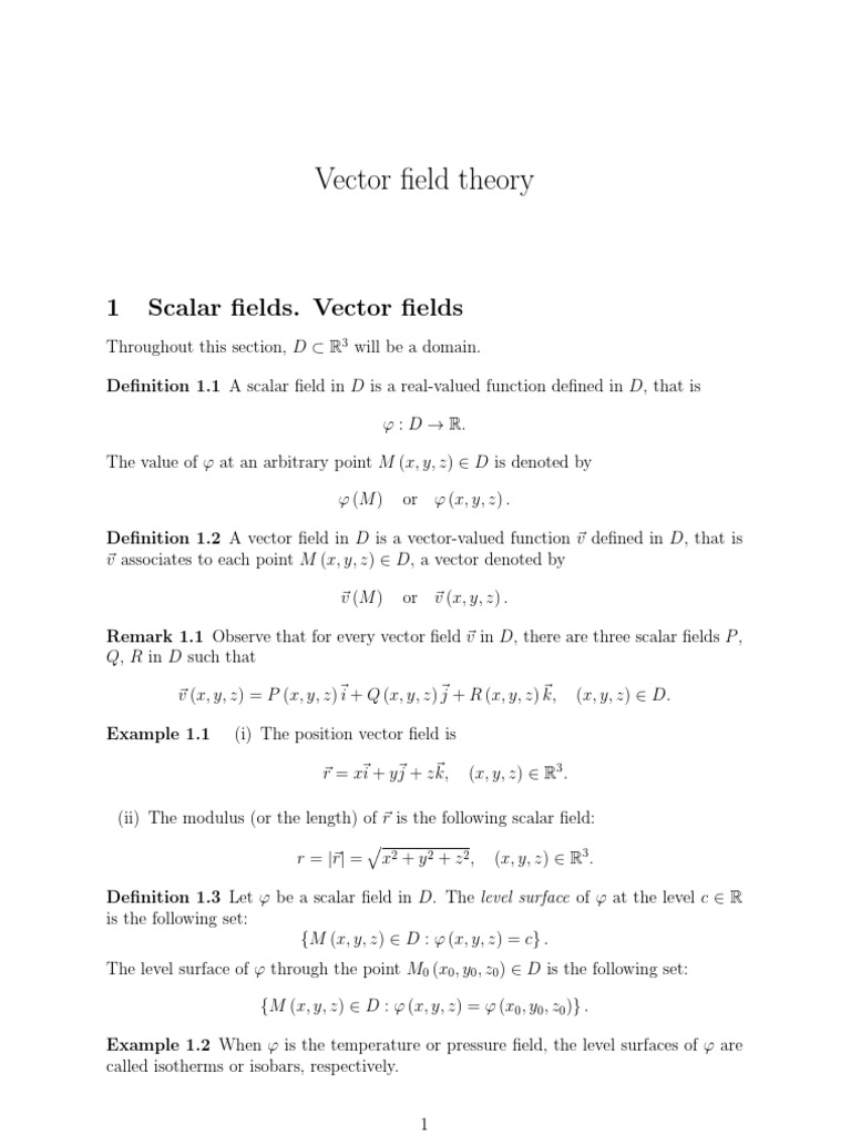 Vector Field Theory: 1 Scalar Fields. Vector Fields | PDF | Divergence ...