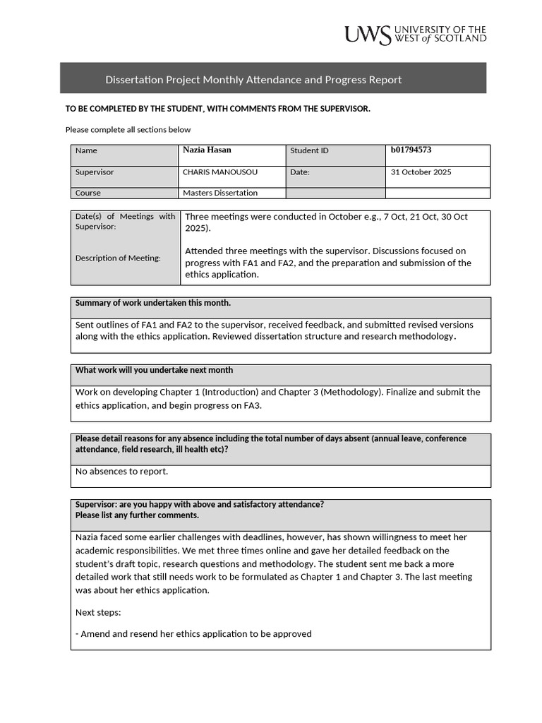 Monthly Dissertation Progress Report | PDF