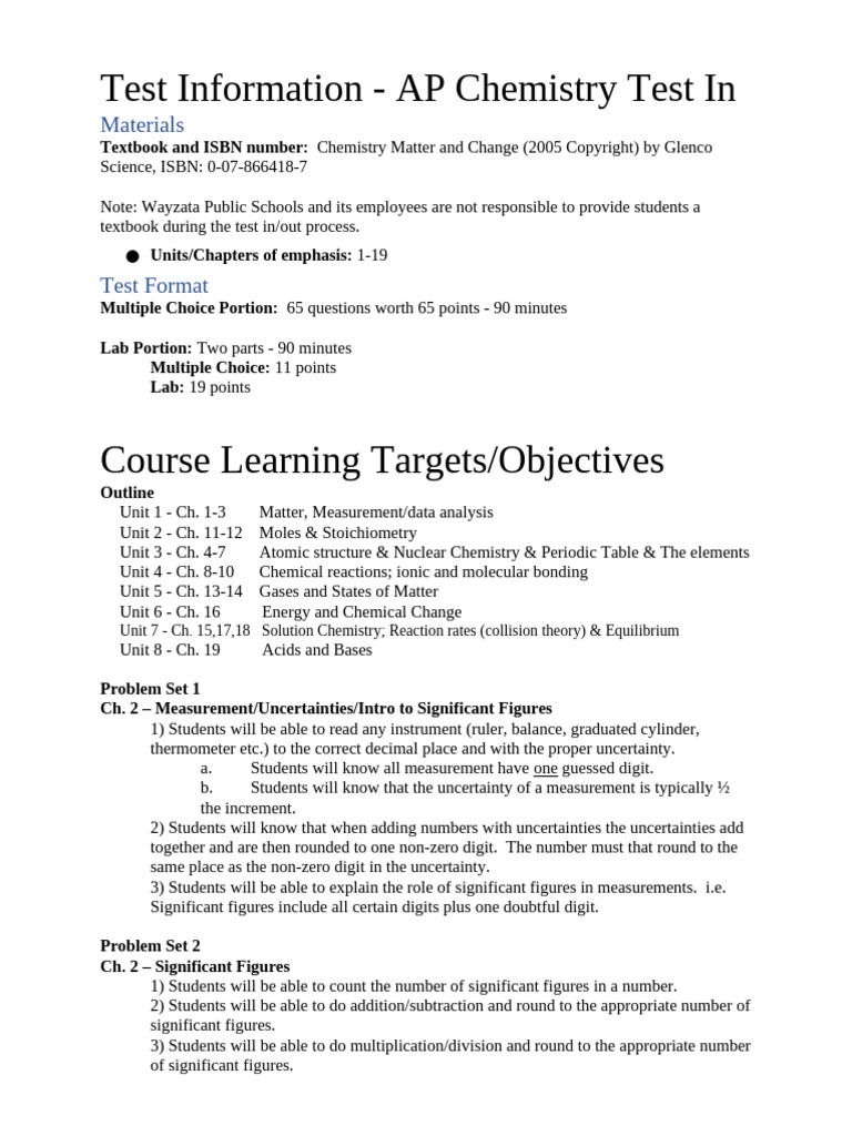 AP Chemistry Test in Learning Targets | PDF | Ionic Bonding | Chemical ...