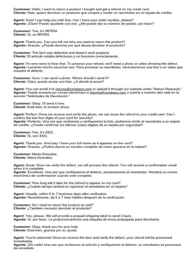Bpo Dialogue Spanish and English | PDF