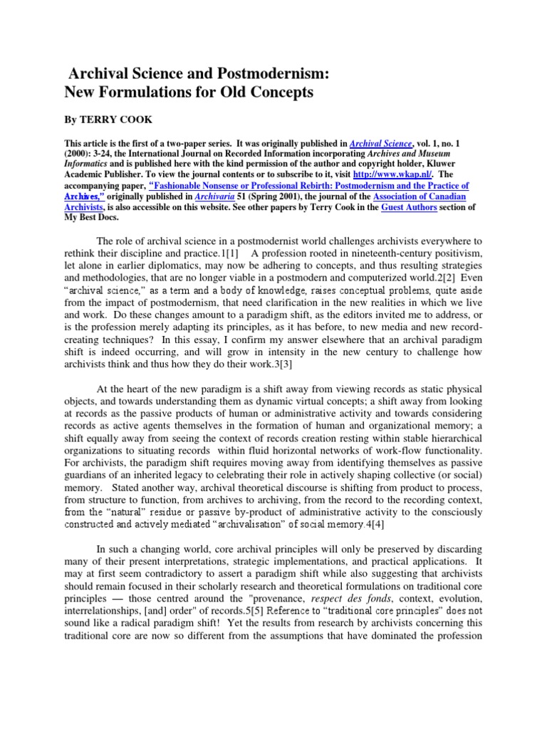 Archival Science and Postmodernism | PDF | Postmodernism | Archive