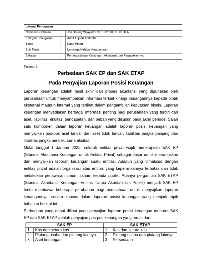 Perbedaan SAK EP dan SAK ETAP dalam Akuntansi | PDF