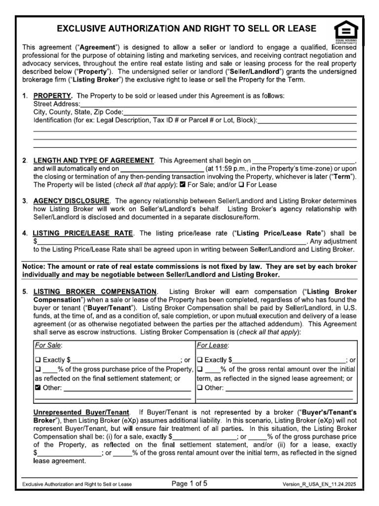 Exclusive Authorization and Right to Sell or Lease - EXp North Carolina ...