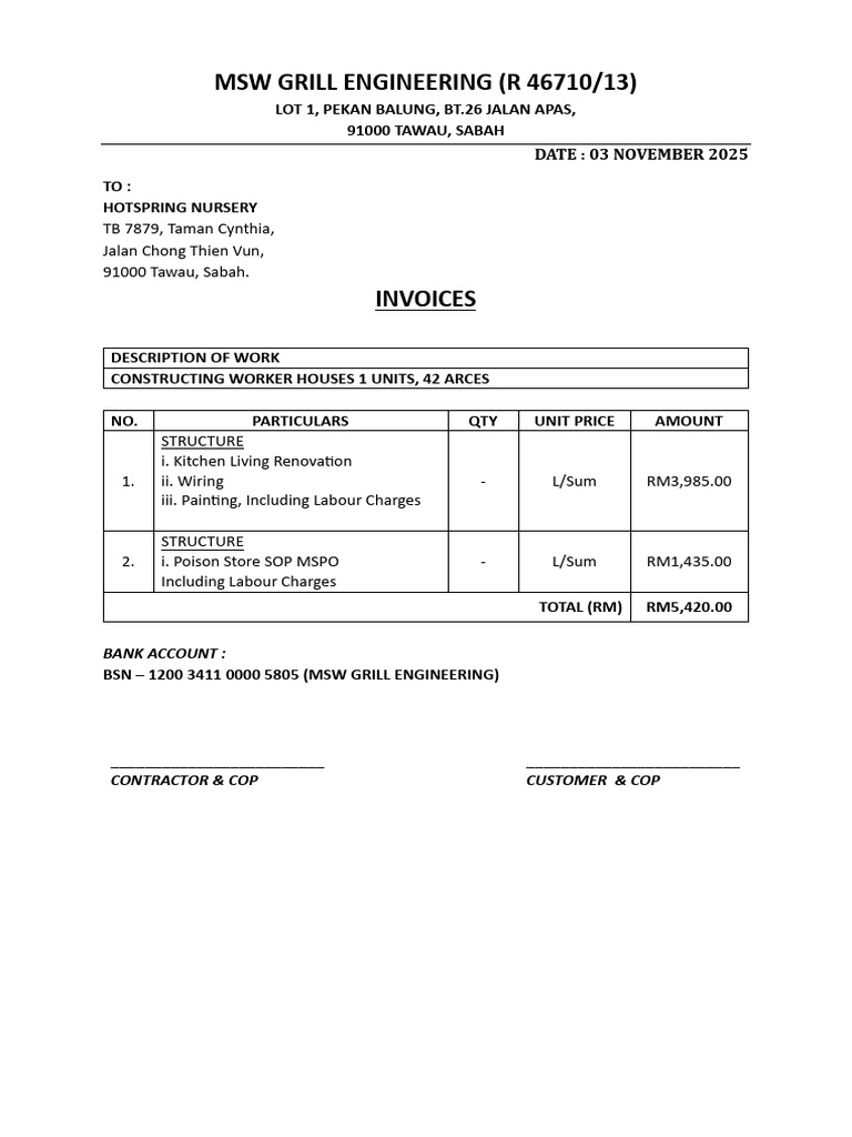 Msw Grill Engineering - Quotation to Hotspring Nursery 2 | PDF