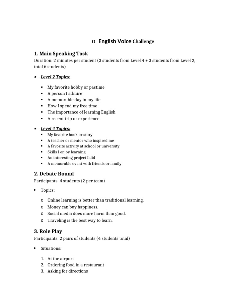 English Voice Challenge | PDF