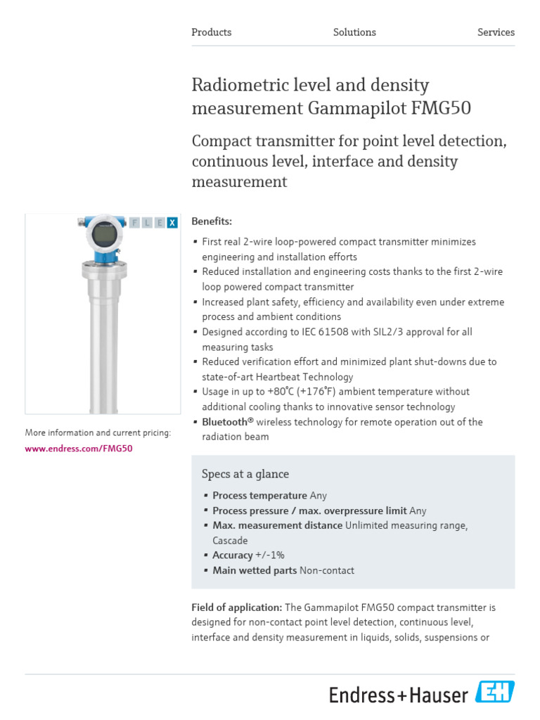 Endress-Hauser Gammapilot FMG50 en | PDF | Liquids | Density