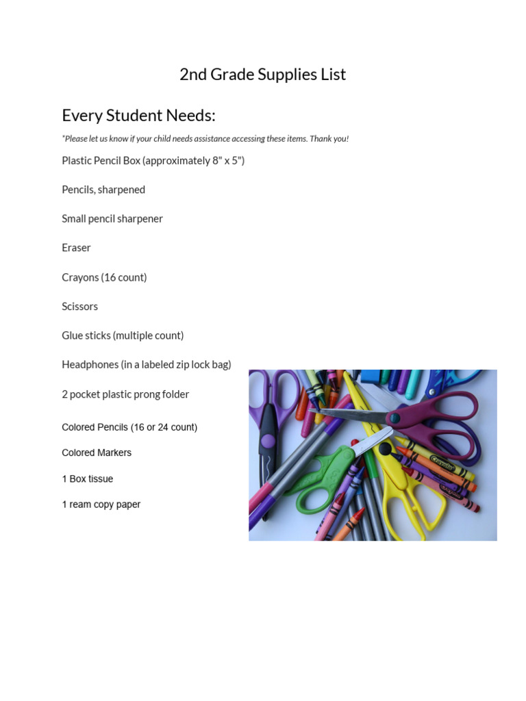 2nd Grade Supply List | PDF