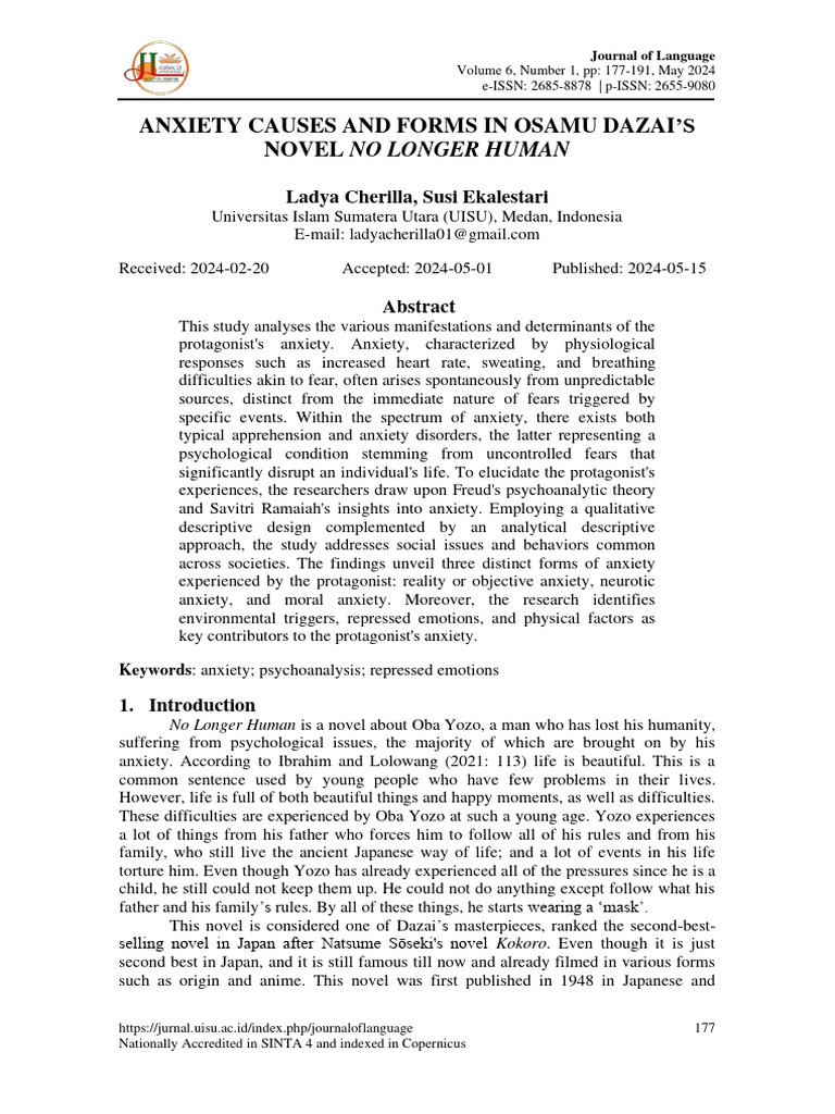 Anxiety in Dazai's No Longer Human | PDF | Anxiety | Fear
