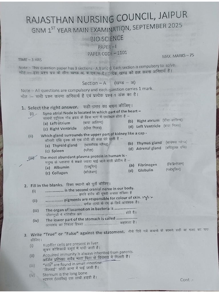 GNM 2025 Questions Paper | PDF