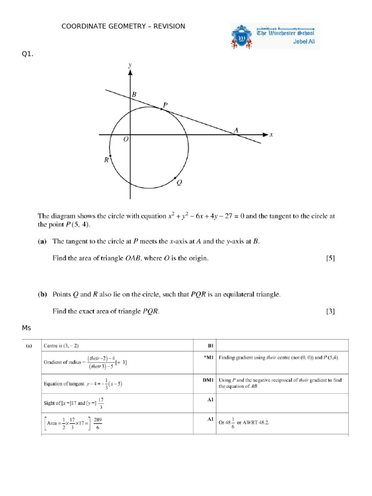 P1 Coordinate Geometry Premock Revision | PDF