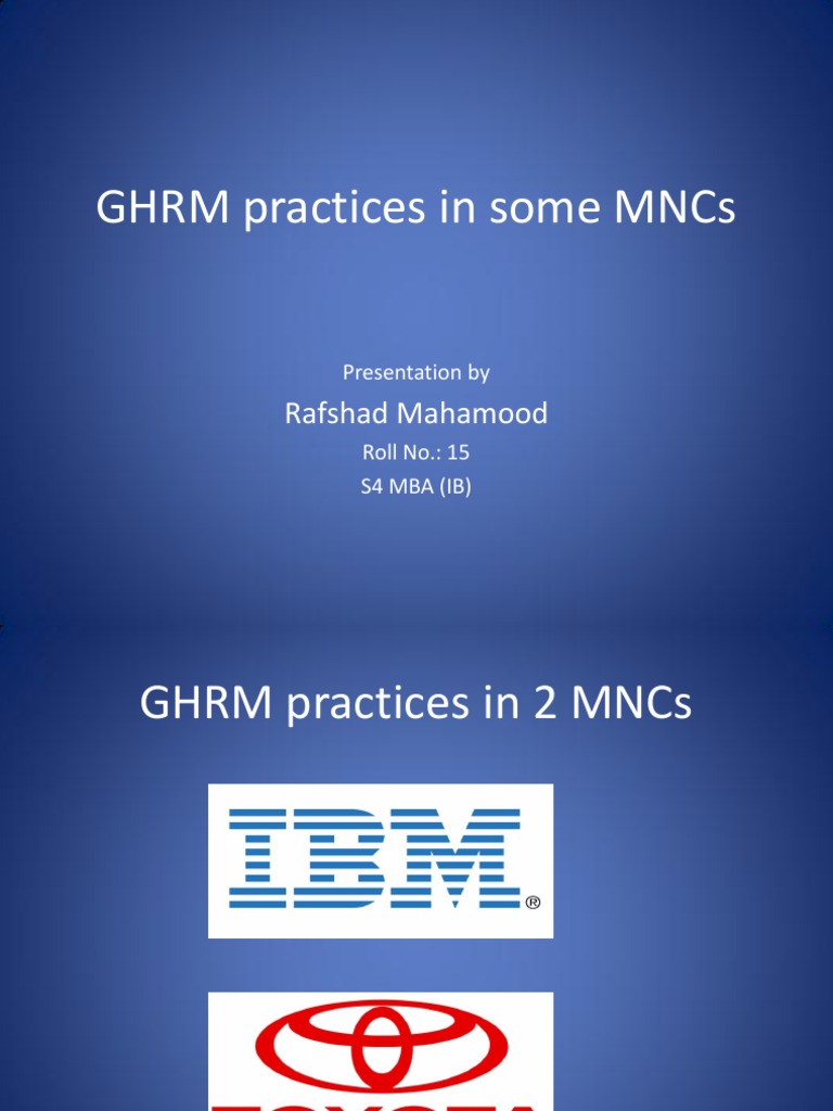 GHRM Practices in Some MNCs | PDF | Human Resource Management | Goal