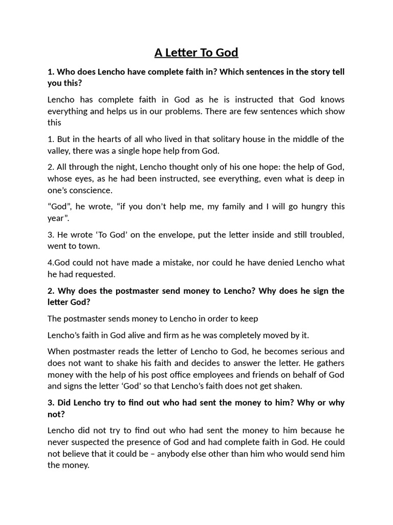 A Letter To God Class 10 English Notes (Vikram Teja) . | PDF
