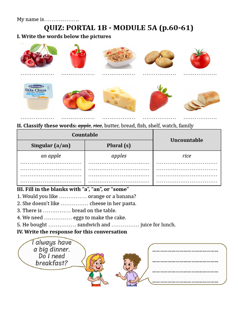 Quiz on Countable and Uncountable Nouns | PDF