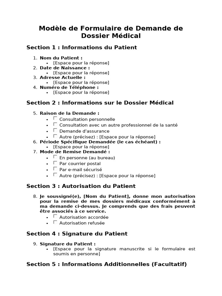 Formulaire de Demande de Dossier Médical | PDF