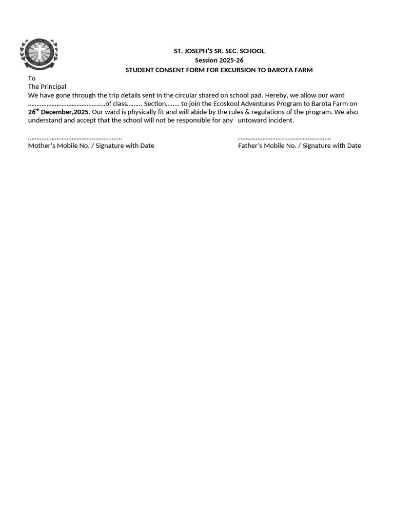 Consent Form For Picnic | PDF