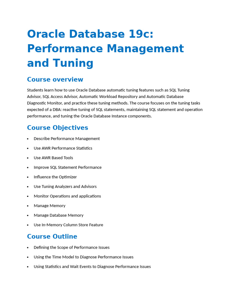 Oracle Database 19c_Performance Management and Tuning | PDF | Databases | Sql