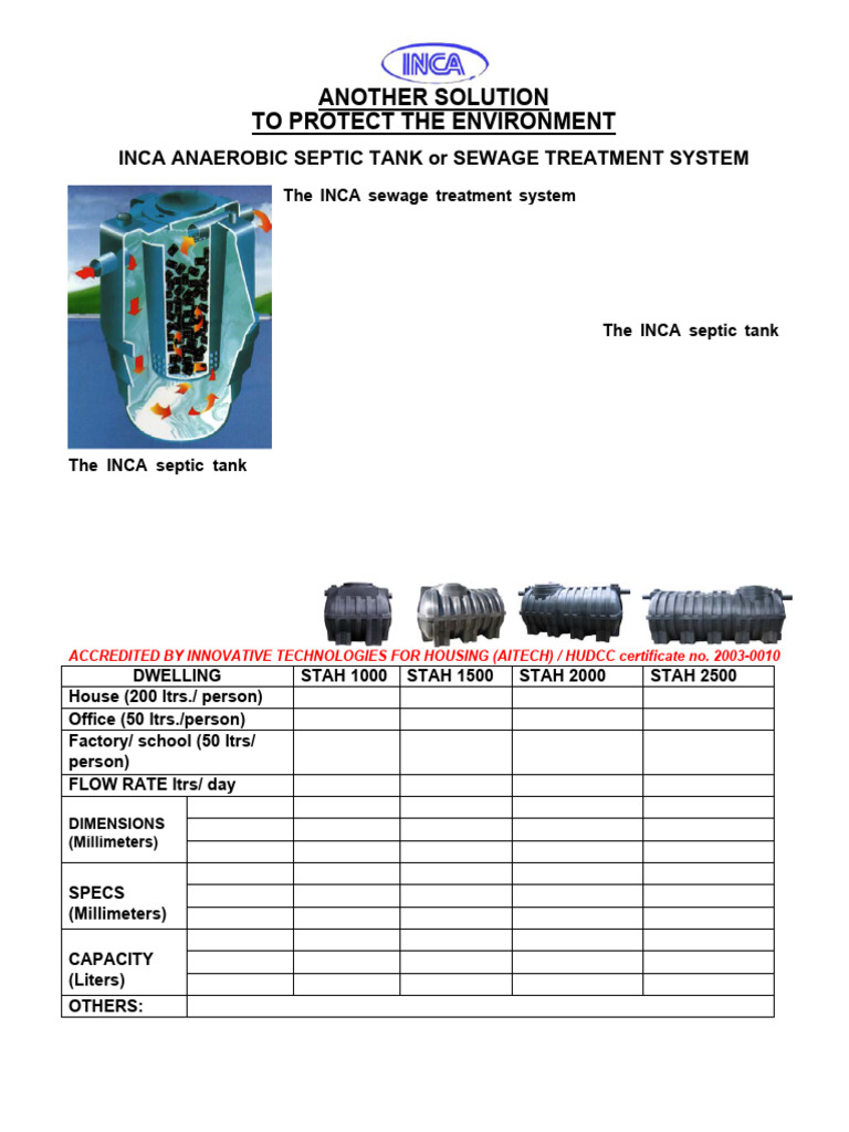 INCA Anaerobic Septic Tank System | PDF | Septic Tank | Sewage