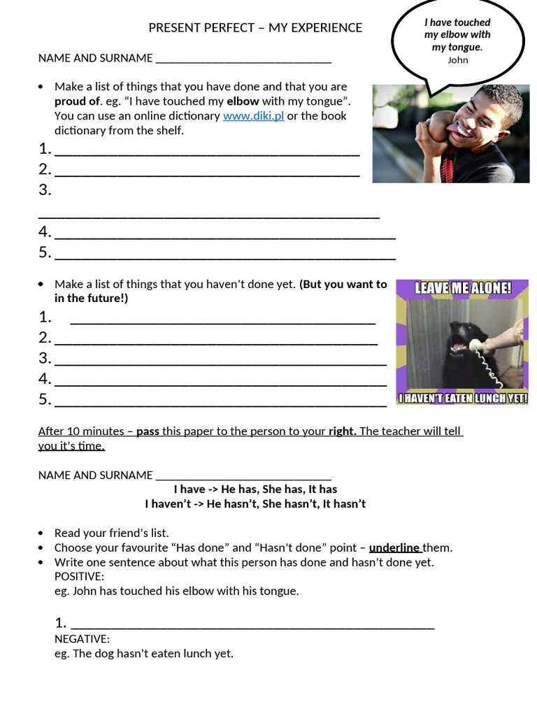 Present Perfect Experience Activities | PDF