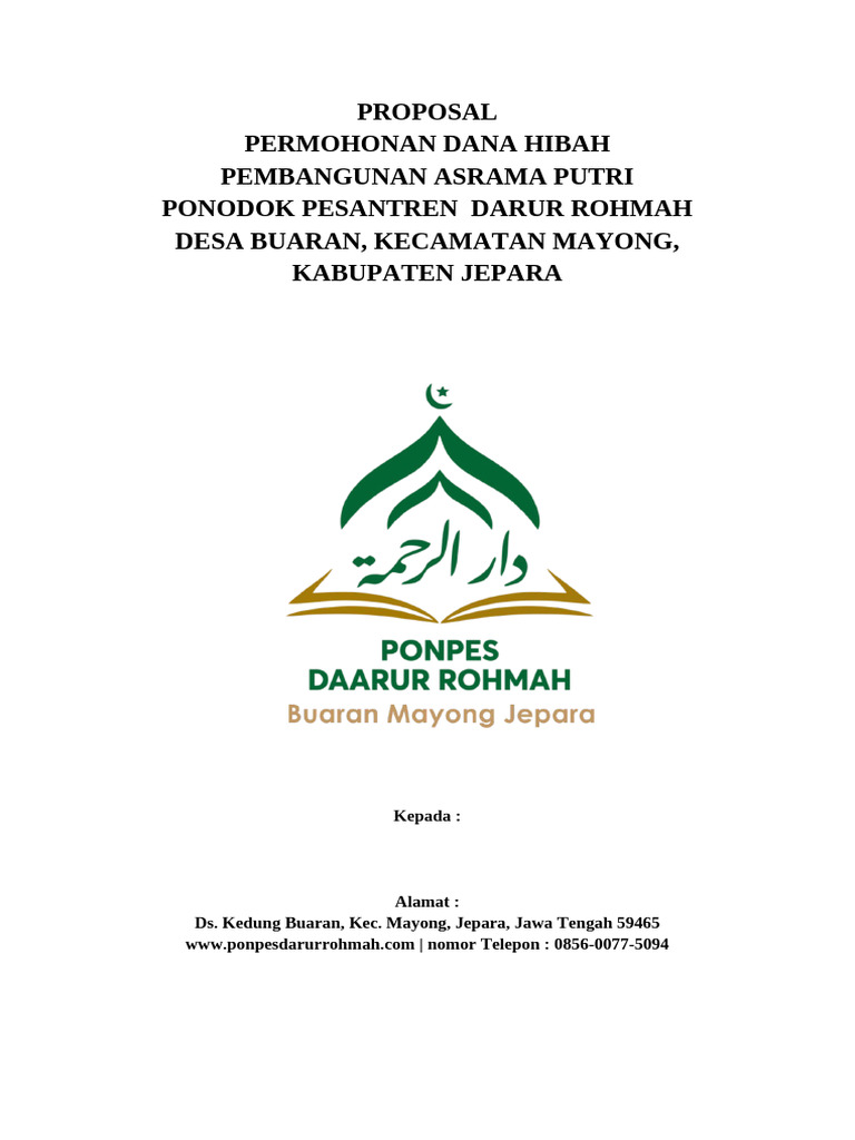 Permohonan Dana Hibah Asrama Putri Ponpes | PDF
