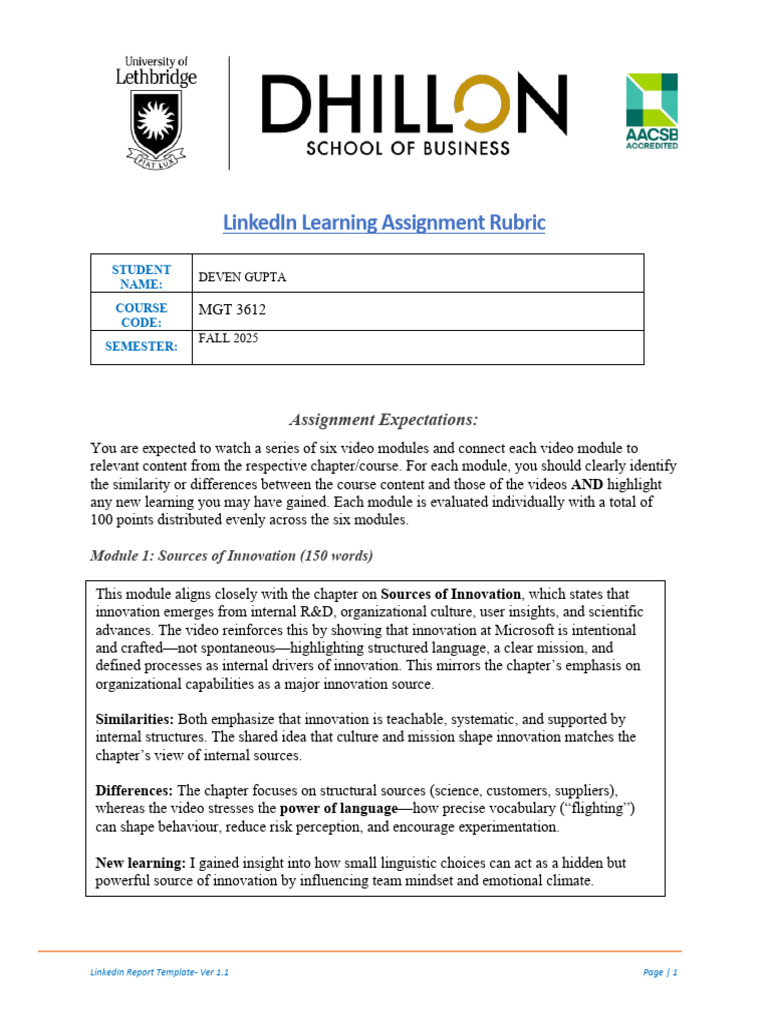 LinkedIn Report Template Mgt3612 Deven Gupta | PDF | Innovation | Risk