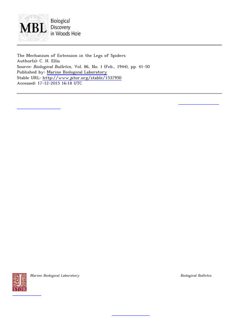 The Mechanism of Extension in The Legs of Spiders Ellis1944 | PDF ...