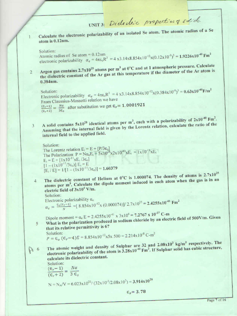 Dielectric Numericals | PDF