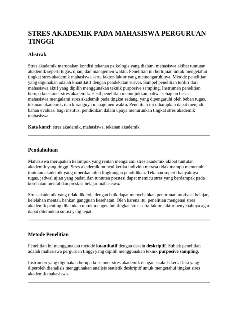 Stres Akademik Pada Mahasiswa Perguruan Tinggi | PDF