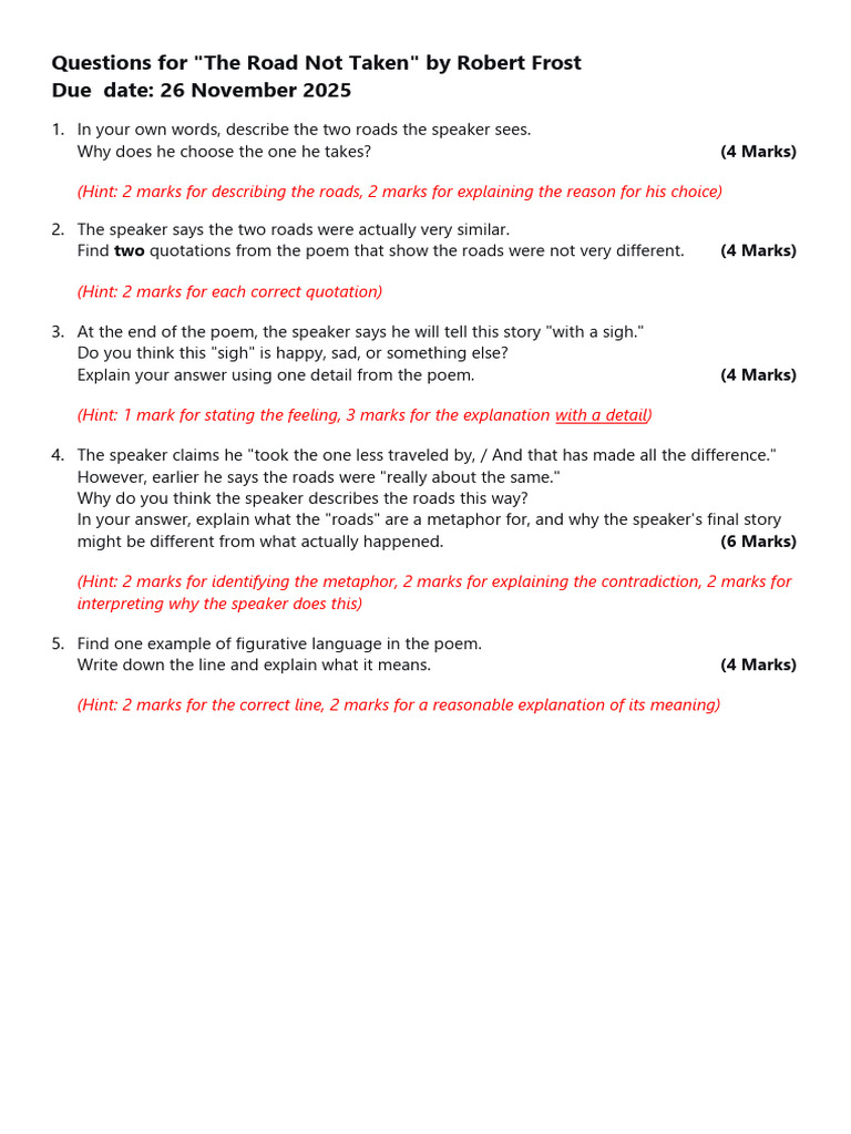 The Road Not Taken Questions | PDF