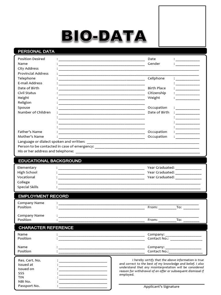 Biodata Form Philippine | PDF