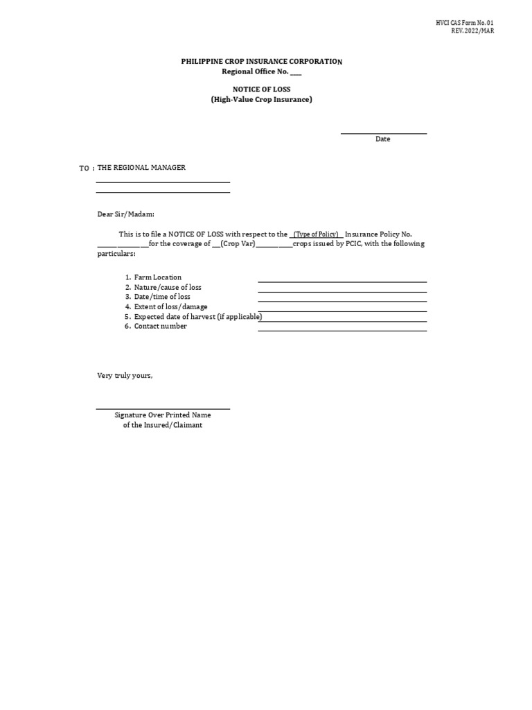 HVCI Notice of Loss Form Guide | PDF