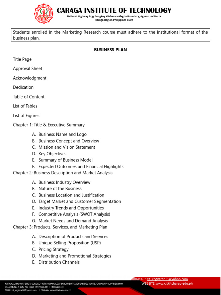 CIT Business Plan Format | PDF | Thesis | Marketing