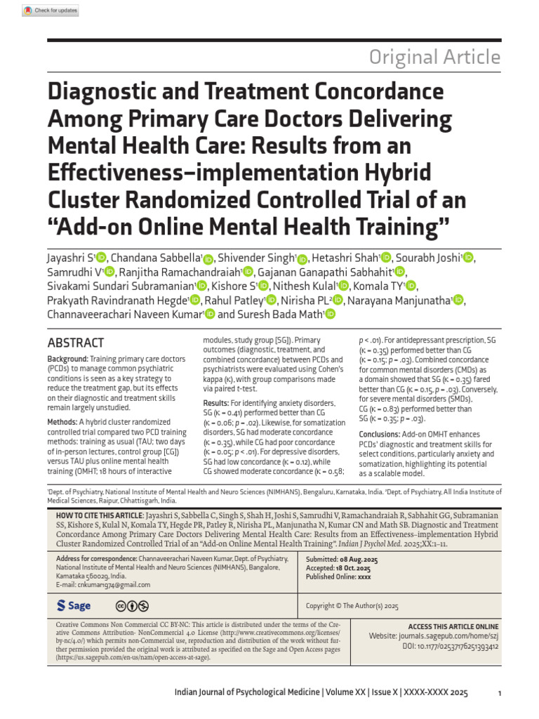 Jayashri s Et Al 2025 Diagnostic and Treatment Concordance Among ...