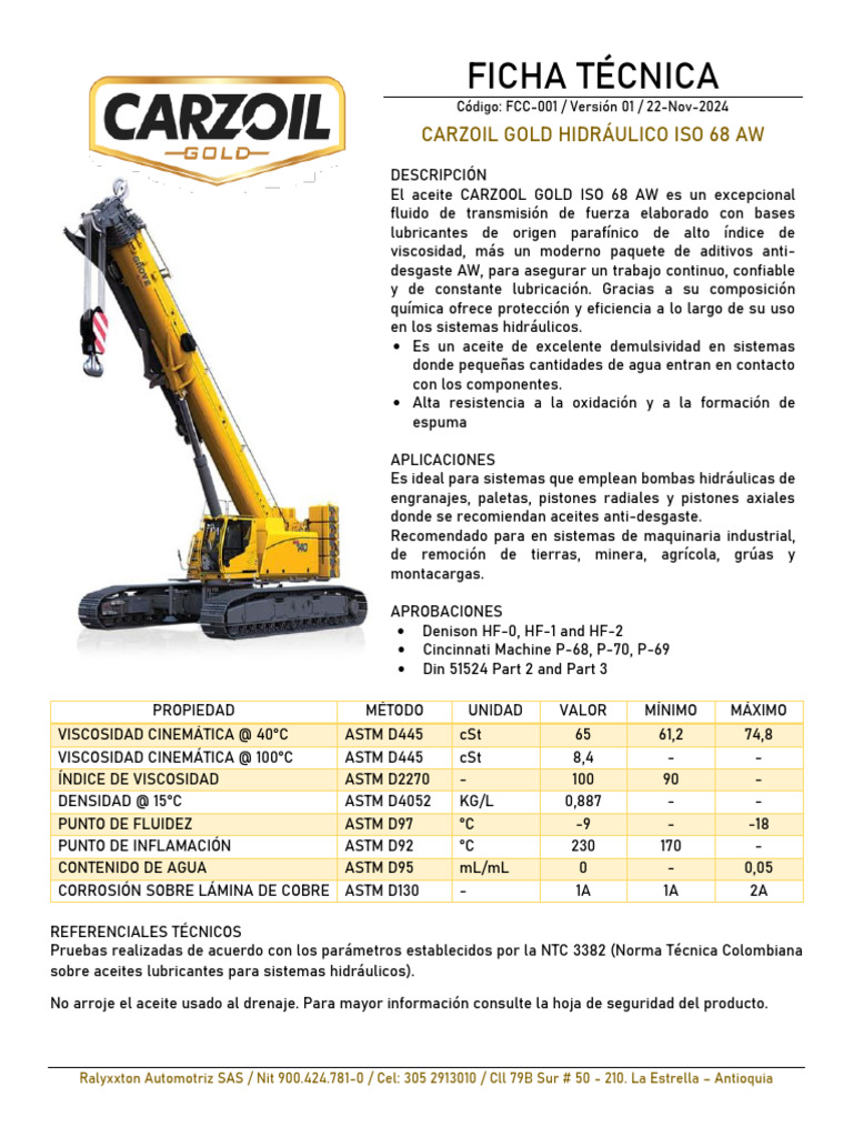 FT Carzoil Gold ISO 68 AW | PDF | Lubricante | Líquidos