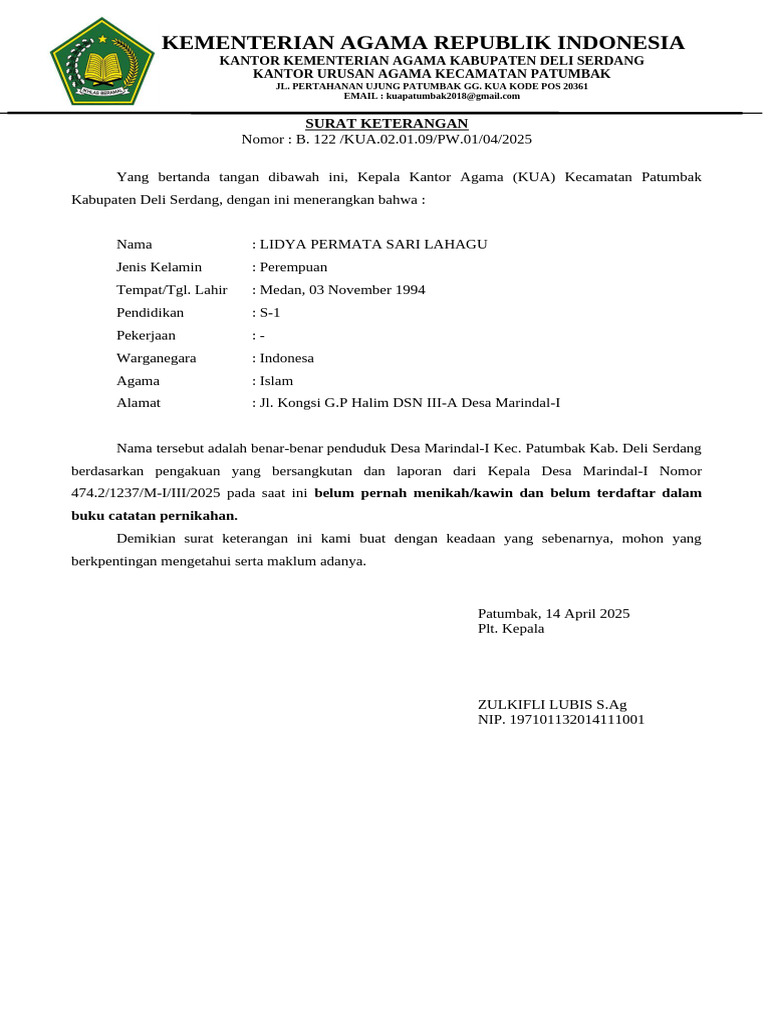 Rekom Dan Surat Keterangan Benar Menikah Fix | PDF