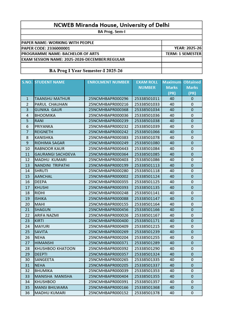 BA Prog Semester-I Results 2025-26 | PDF