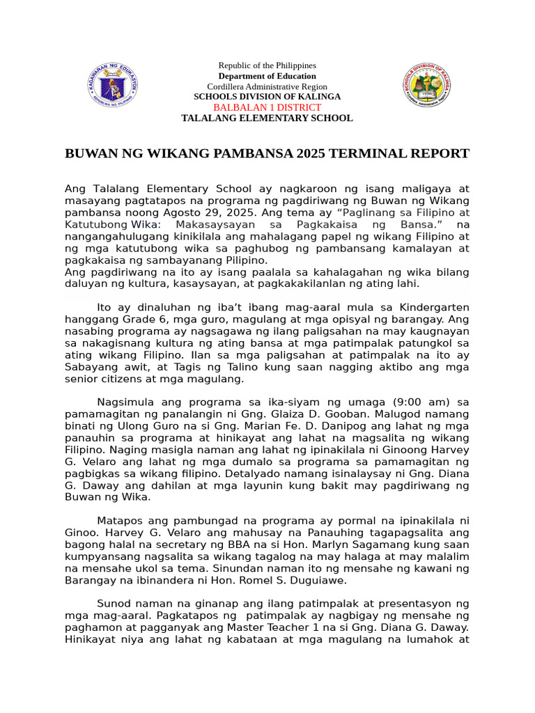 Buwan-ng-wika-Terminal-report 2025 | PDF
