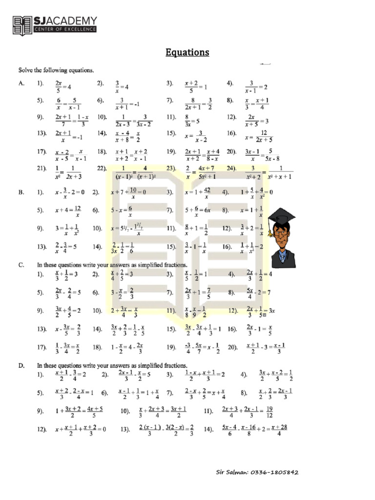Algebraic Fraction Equations (1) | PDF