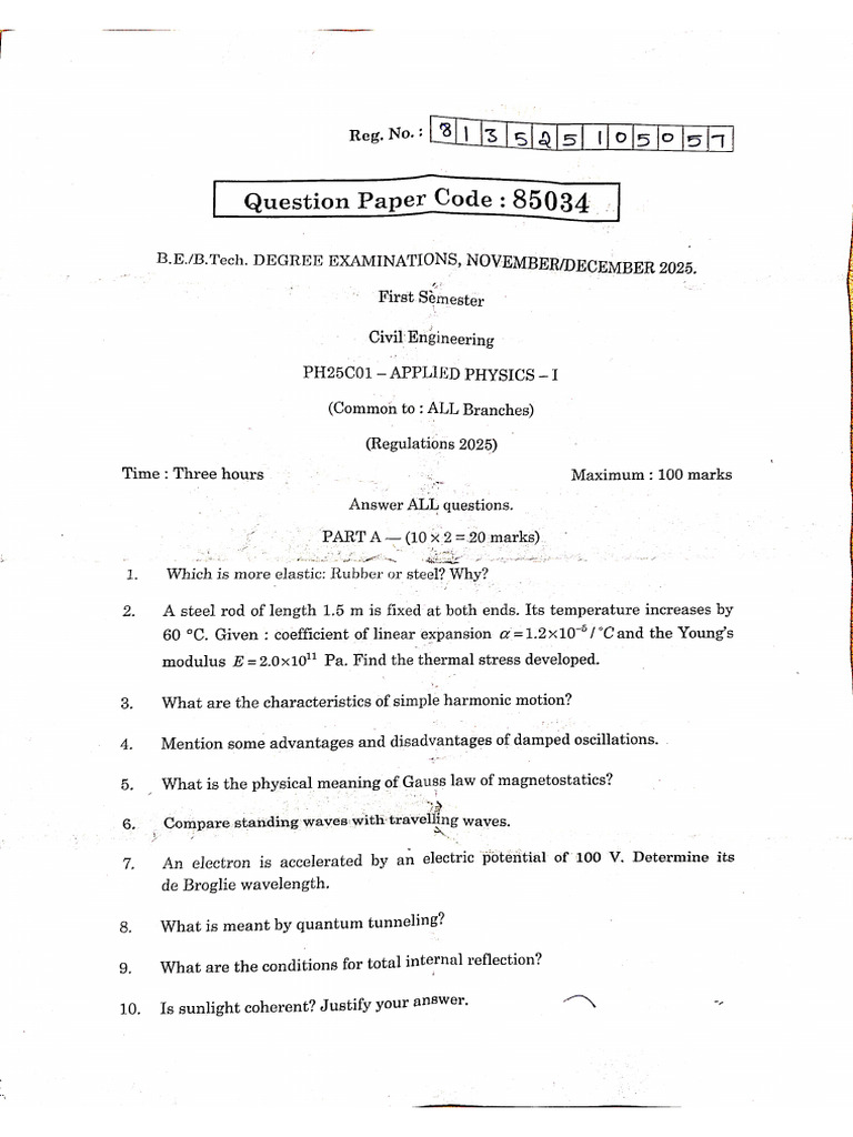 APPLIED PHYSICS Anna University QP 2025 Nov Dec | PDF