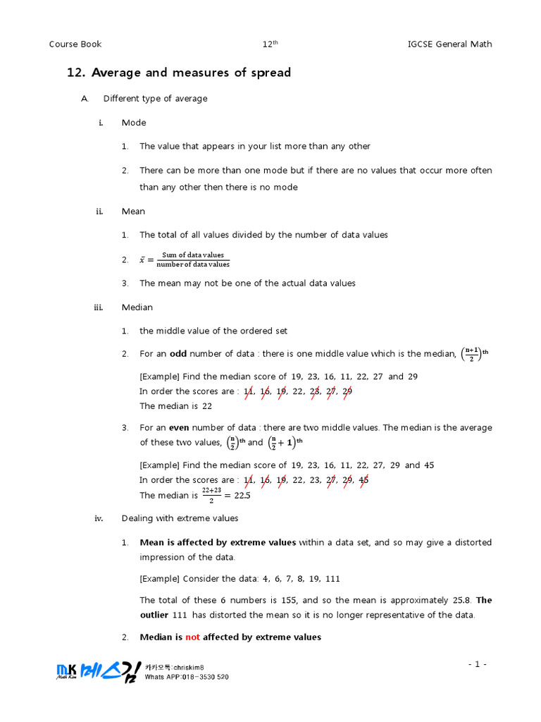 Averages and Data Analysis in IGCSE Math | PDF | Mean | Median